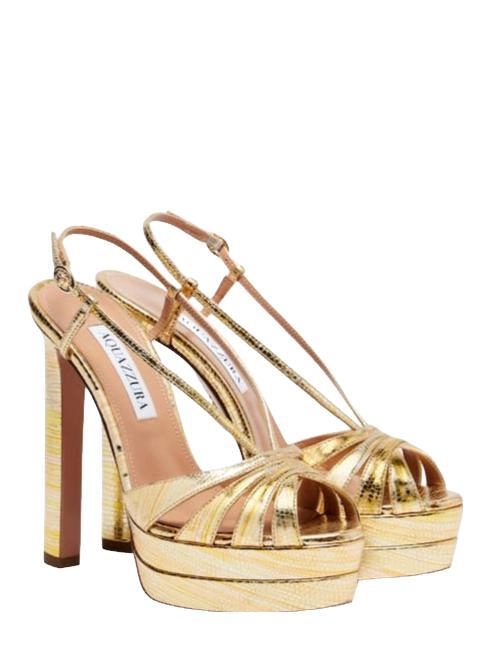 AQUAZZURA Gold Metallic Leather Platform Sandals - Nude