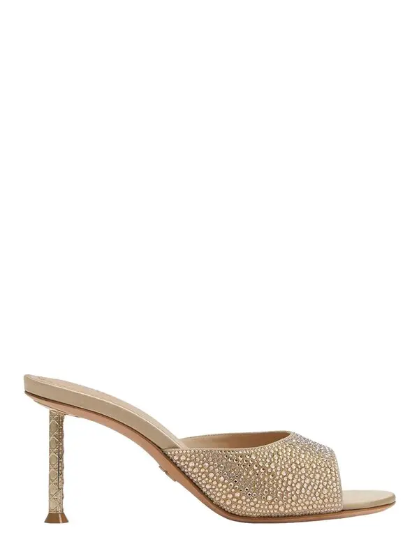 Dior Embellished Cannage Heel Slides - Nude