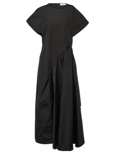 Co Name' Pleated Midi Dress With Short Sleeves And Zip Closure - Black