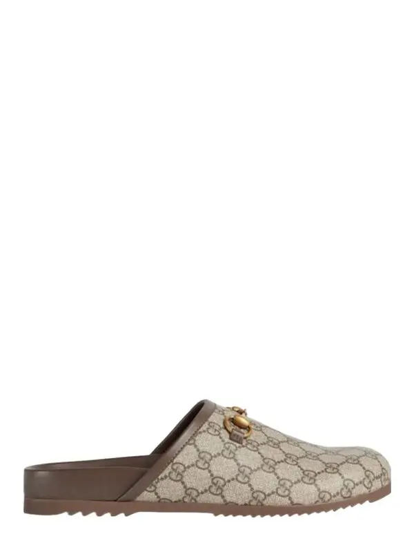 Gucci Monogrammed Horsebit Slides - Nude