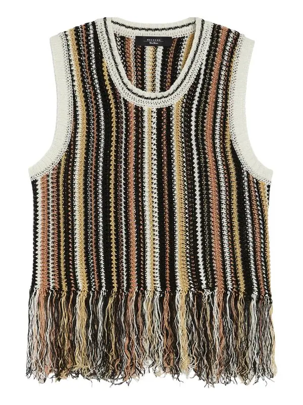 Max Mara Striped Knit Tank Top With Fringe - Black
