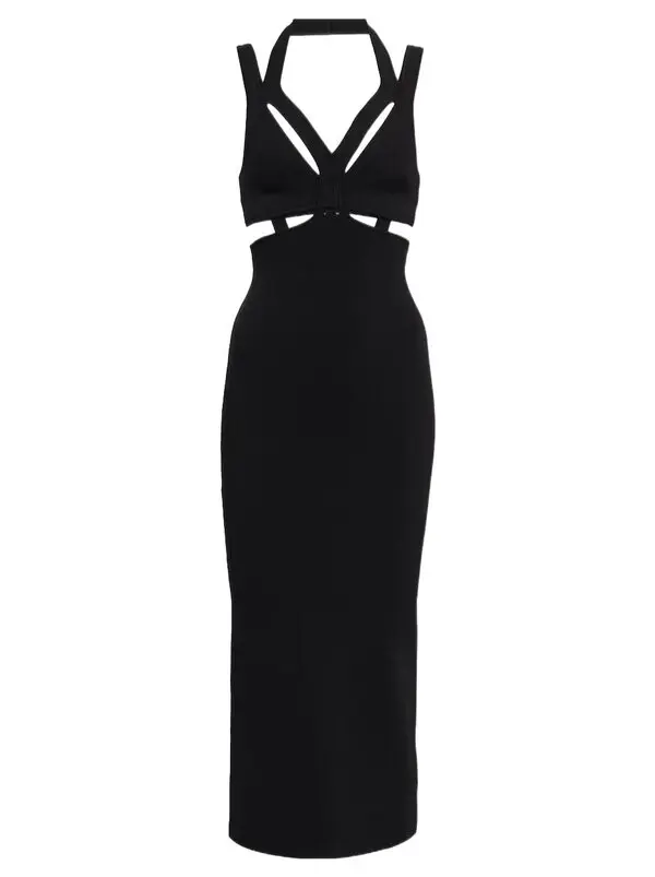 DION LEE Sleeveless Open-neck Dress With Belted Hem - Black
