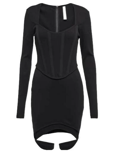 DION LEE Corset Ribbed-knit Cotton Minidress - Black