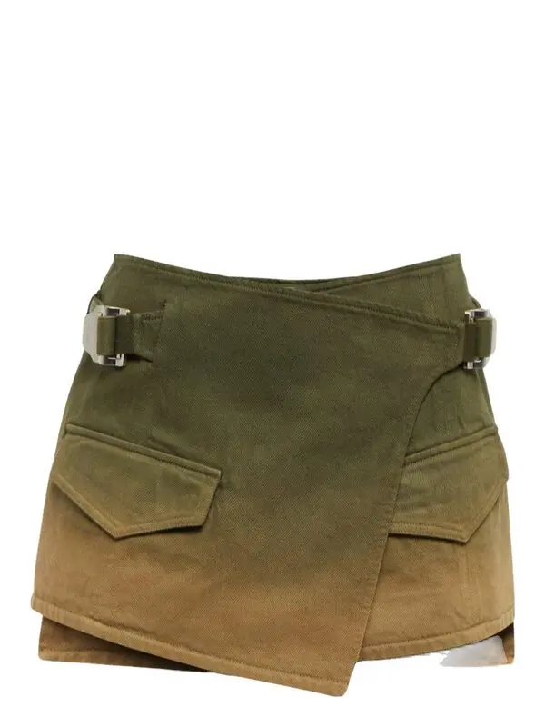 DION LEE Wraparound Denim Mini Skirt With Buckle Details - Green