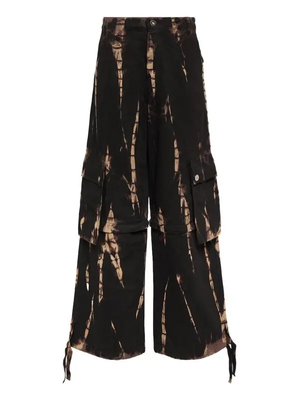 DION LEE Zigzag Printed Convertible Workwear Jeans - Black