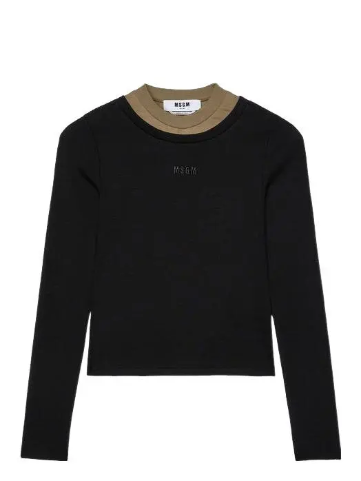 MSGM Embroidered Logo Knit Top - Black