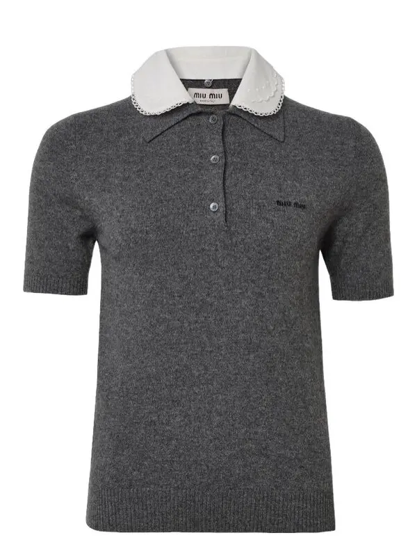 Miu Miu Peter Pan Collar Polo Shirt - Black