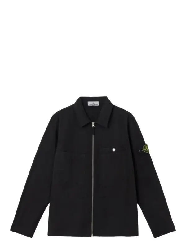 Stone Island Zip-up Jacket With Lapel Collar - Black