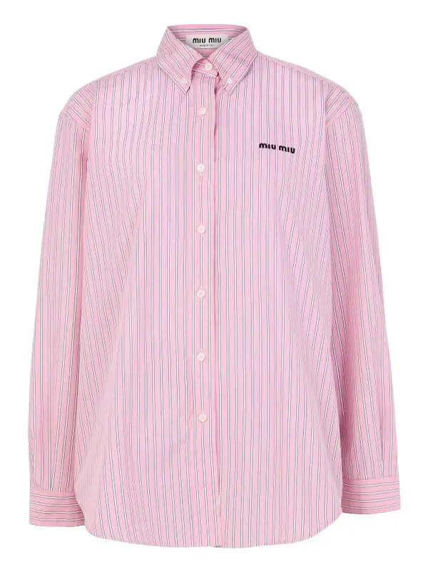 Miu Miu Striped Embroidered Logo Oversized Shirt - Pink