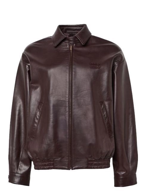 Miu Miu Nappa Leather Bomber Jacket With Chest Logo - Black