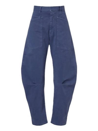 NILI LOTAN Shon Cotton Barrel-leg Pants - Blue