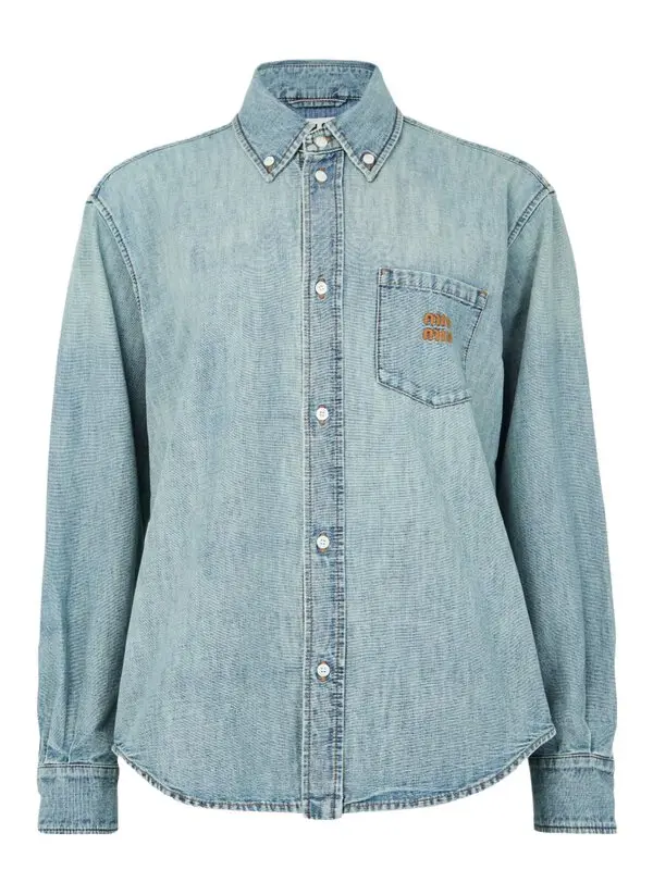 Miu Miu Embroidered Logo Denim Shirt - Green