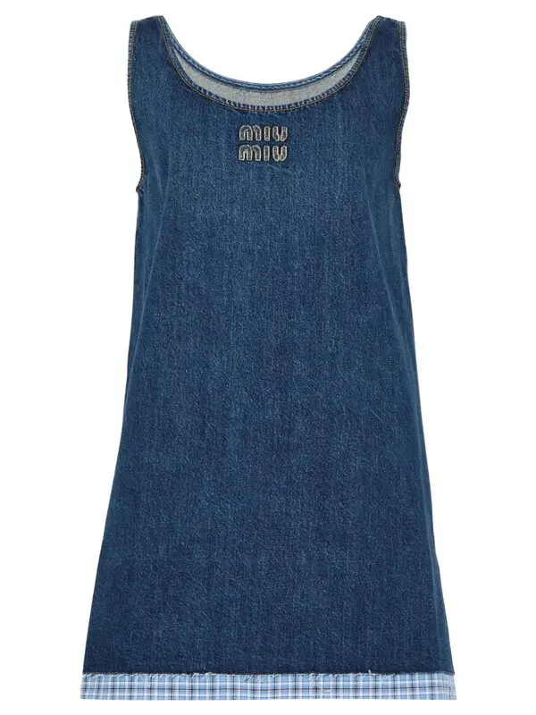 Miu Miu Sleeveless Round Collar Dress With Letter Details - Blue