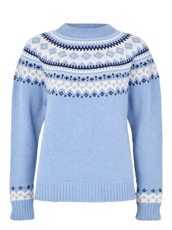 Miu Miu Geometric Pattern Round Neck Long Sleeve Sweater - Blue