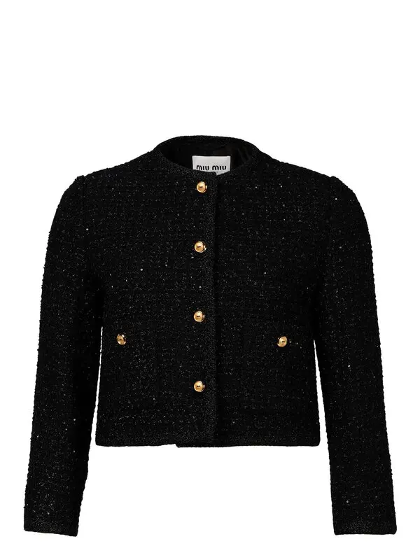 Miu Miu Tweed Jacket With Patch Pockets - Black