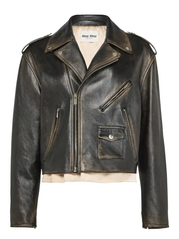 Miu Miu Leather Biker Jacket - Black