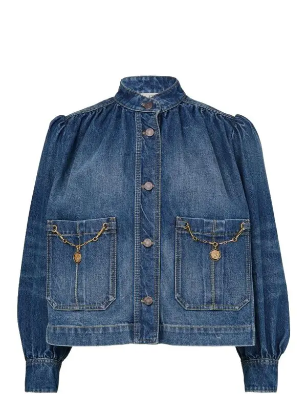 Chloé Denim High Neck Long Sleeve Jacket - Blue