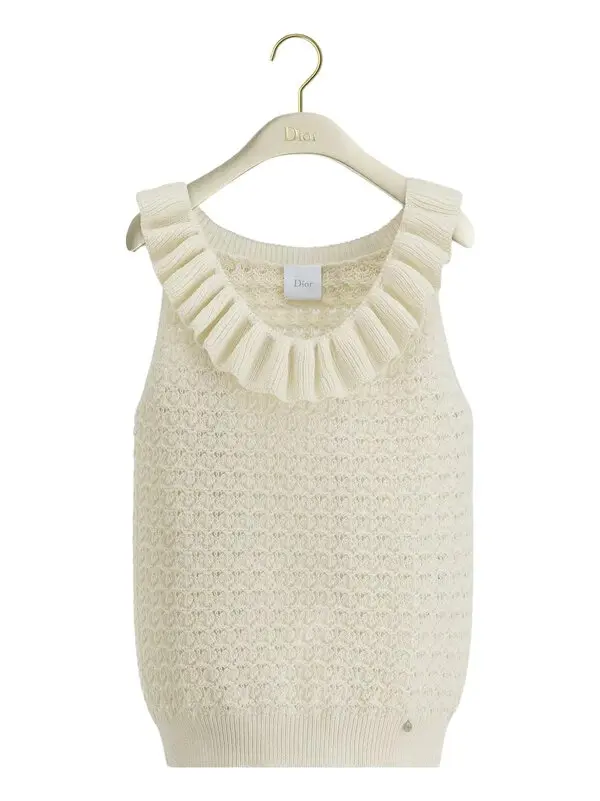 Dior Ribbed Sweater Vest With Ruffle Neckline - Nude