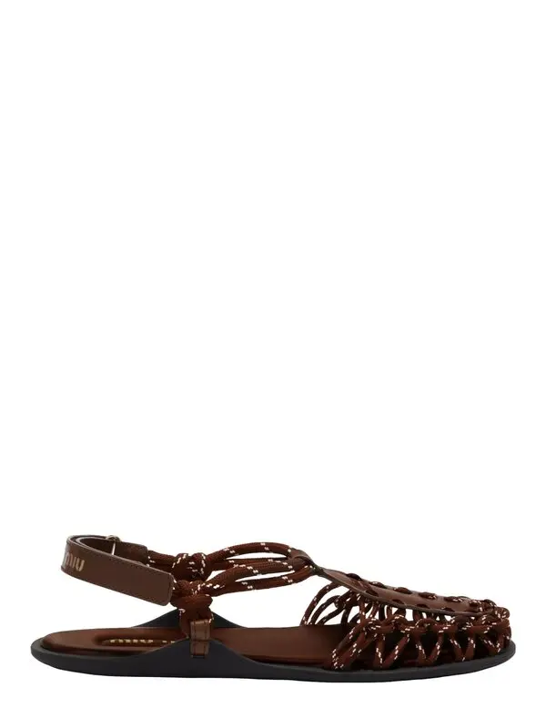 Miu Miu Flat Sandals With Logo Detail - Brown