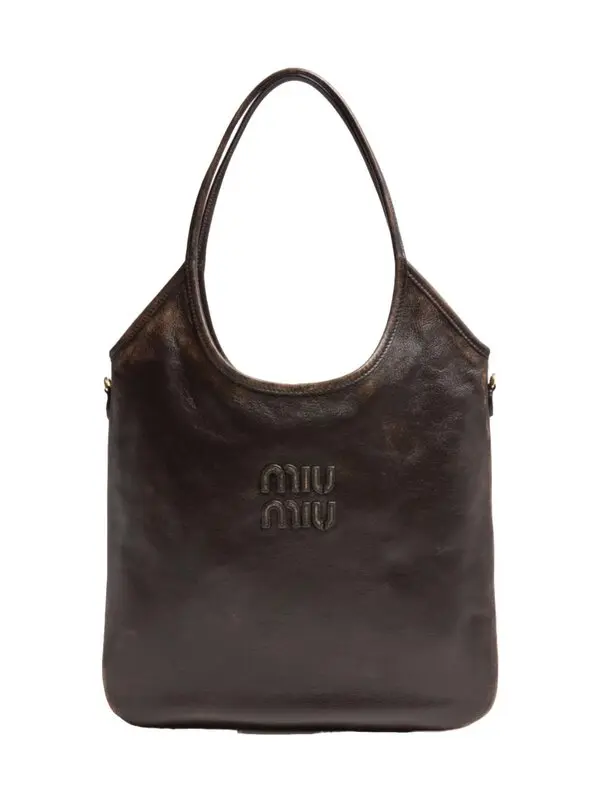 Miu Miu Aged Nappa Leather Ivy Shoulder Bag - Black