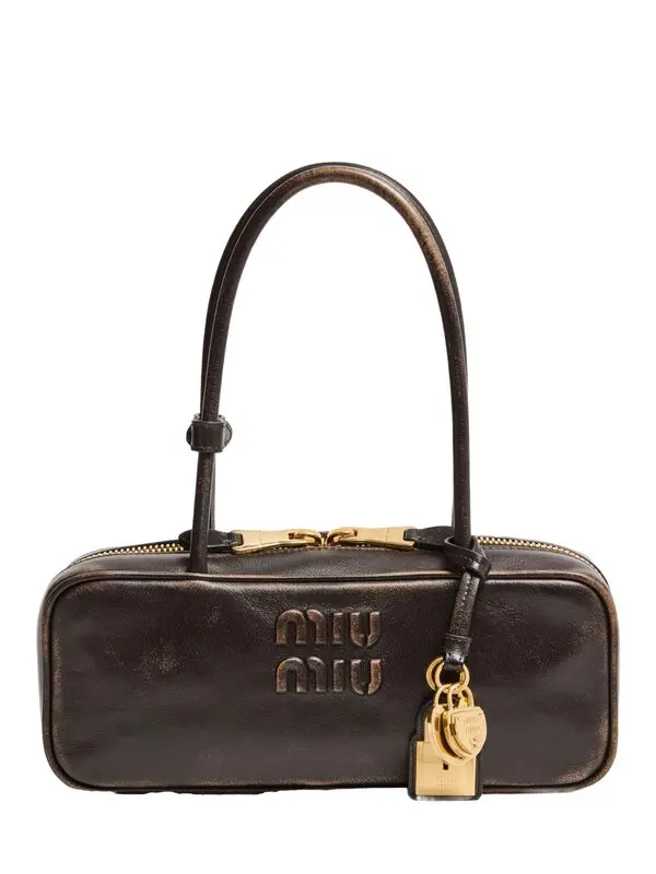Miu Miu Aged Nappa Leather Shoulder Bag - Black