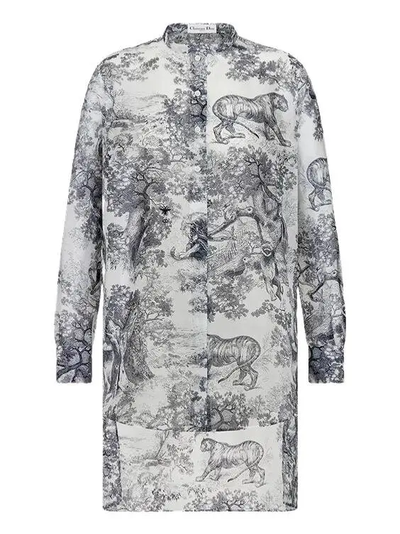 Dior Long Embroidered Blouse - Gray