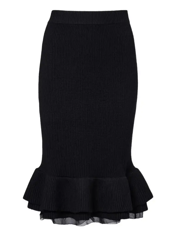 Nina Ricci Peplum Wool-blend Midi Skirt With Ruffle Trim - Black