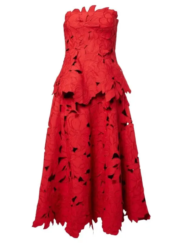 Simkhai Audrey Peplum Lace Midi Dress - Red