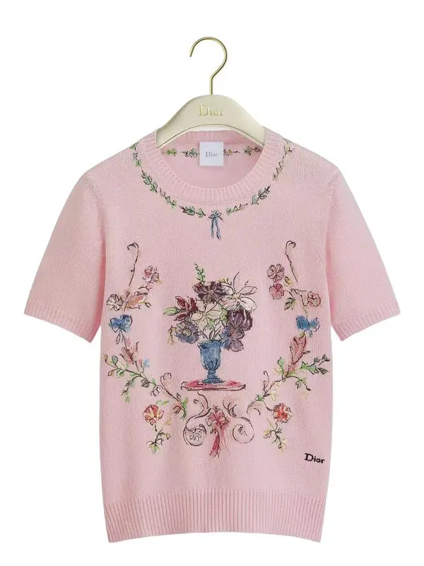 Dior Short-sleeved Embroidered Sweater - Pink