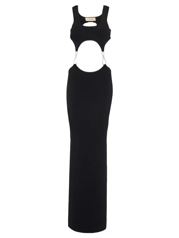 AYA MUSE Cutout Knit Maxi Dress With Metallic Accents - Black