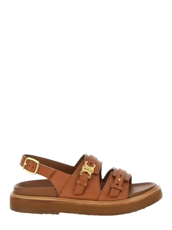Celine Tippi Triomphe Sandal In Calfskin - Tan