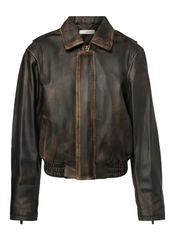 JACQUES WEI Zippered Long-sleeved Leather Jacket - Black