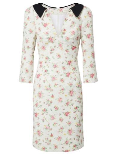 SHUSHU/TONG Floral Midi Dress With Detachable Collar - White