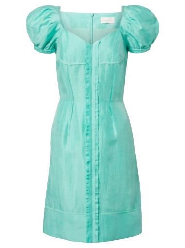 SHUSHU/TONG Puff Sleeve Linen-blend Midi Dress - Green