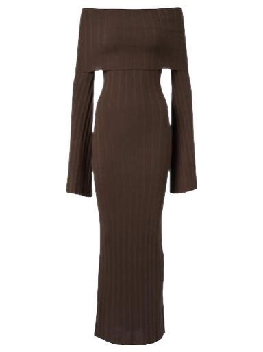 AYA MUSE Off-the-shoulder Long-sleeved Knitted Dress - Green
