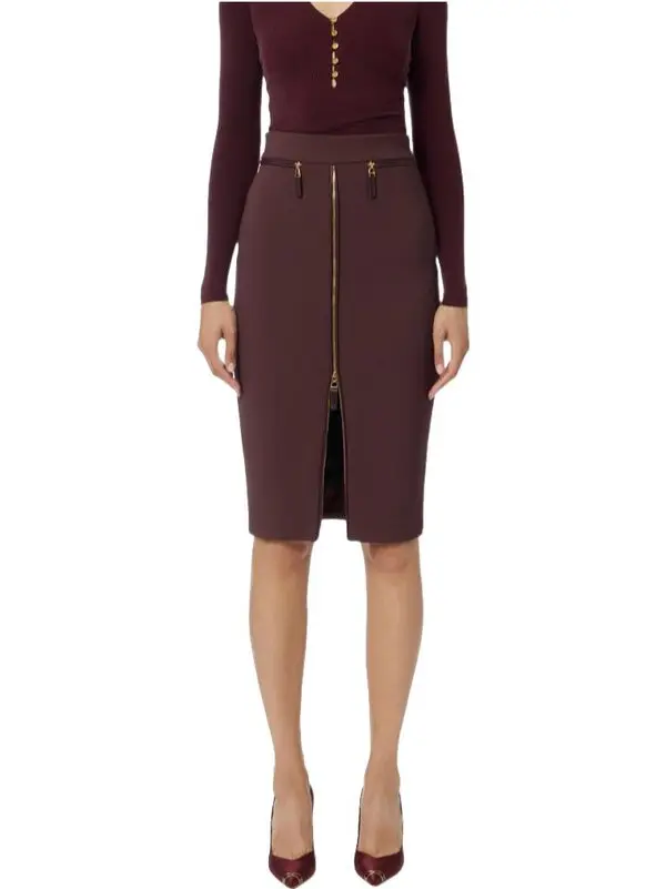 Elisabetta Franchi Midi Skirt With Zip Detail - Merlot