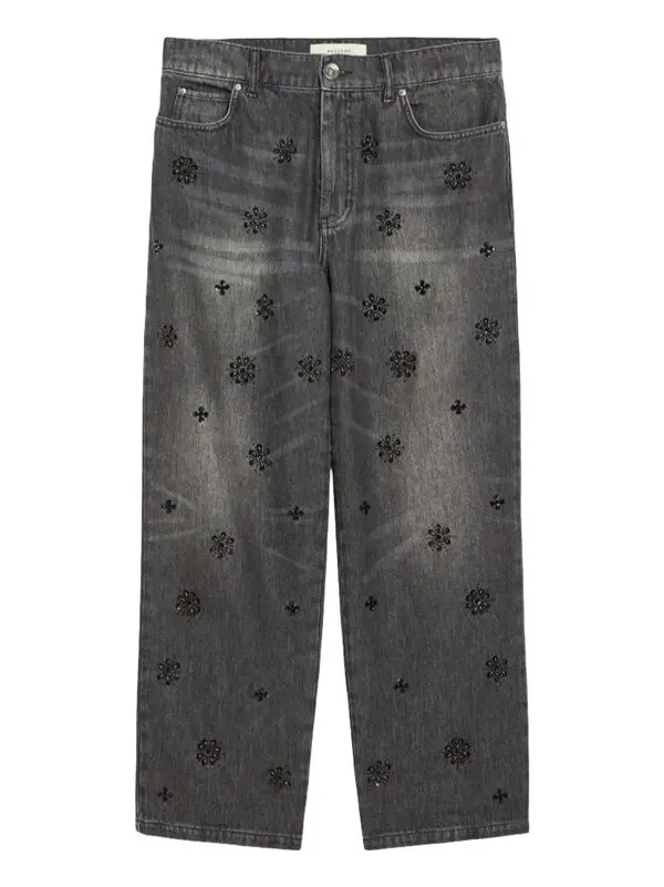 Max Mara Embellished Sequinned Straight Leg Jeans - Black