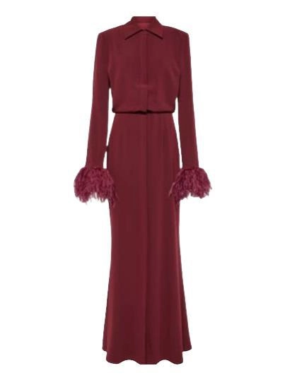 Roland Mouret Feather-trimmed Crepe-satin Shirt Dress - Burgundy