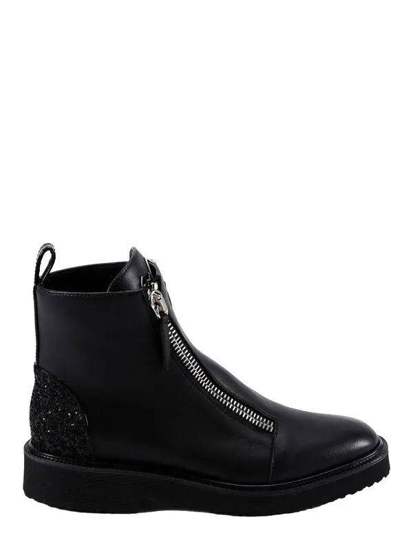 GIUSEPPE ZANOTTI Leather Glitter Panel Boots - Black