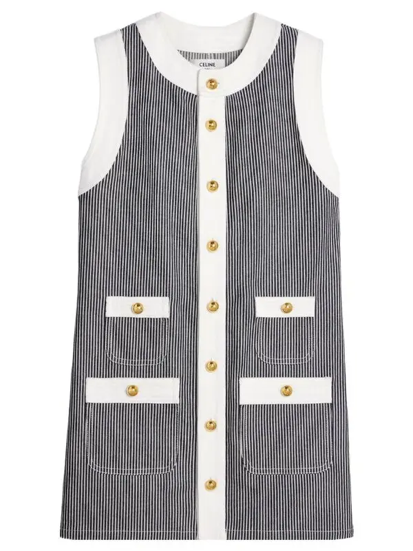 Celine Sleeveless Hickory Stripe Mini Dress - Black