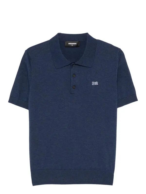 Dsquared2 Logo Embroidered Knitted Polo Shirt - Blue