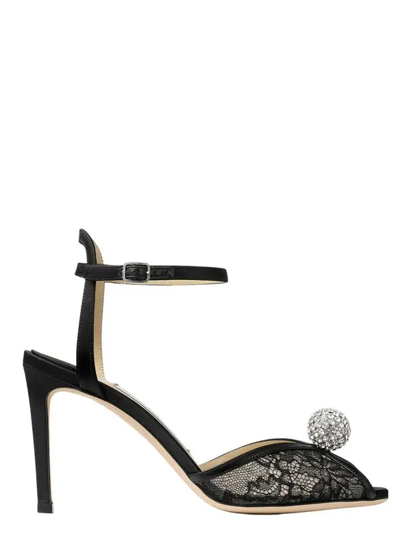 JIMMY CHOO Sacora 85 Embellished Peep Toe Stiletto Sandals - Black