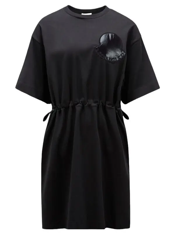 Moncler Cotton Dress With Drawstring Waist And Logo Detail - Black