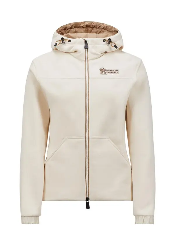 Moncler Logo Detailed Drawstring Hoodie - Ivory