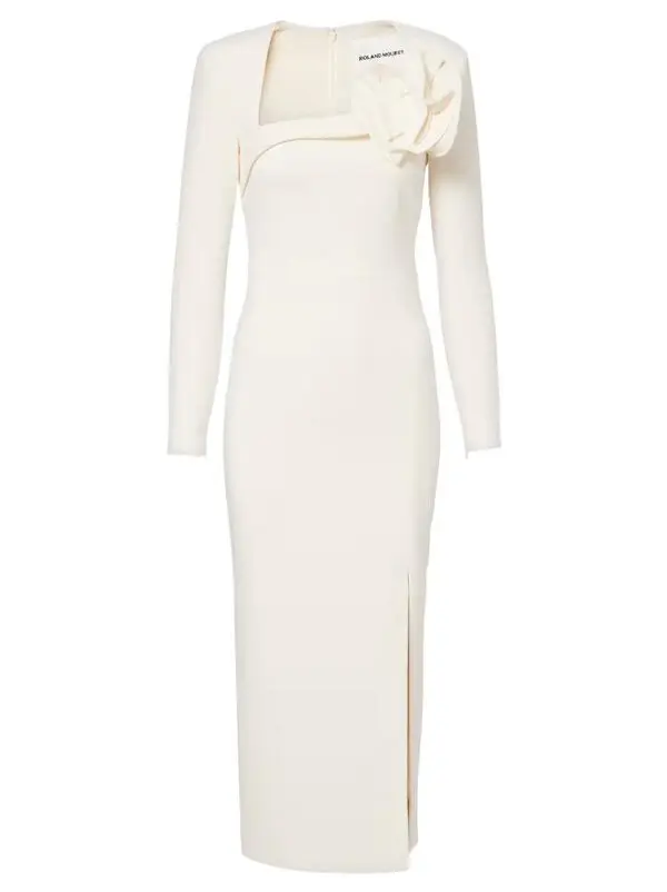 Roland Mouret Floral Appliqué Crêpe Midi Dress - White