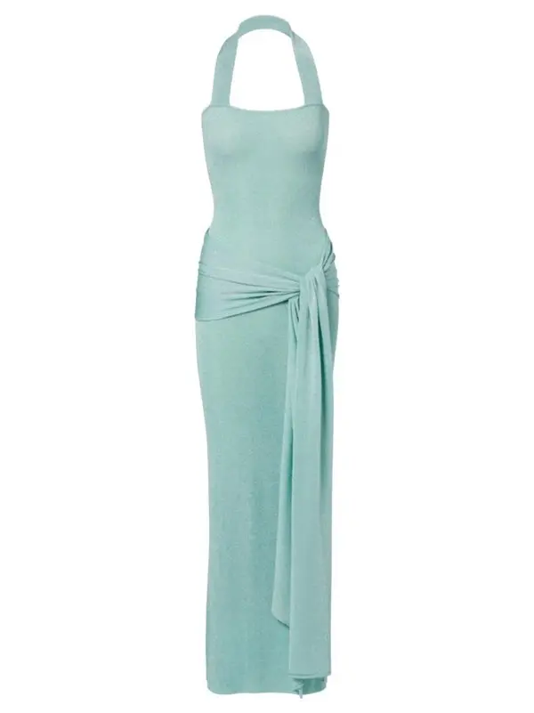 AYA MUSE Knitted Sequined Halterneck Maxi Dress - Blue