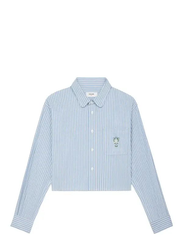 Celine Cropped Shirt In Hickory Striped Cotton - Blue