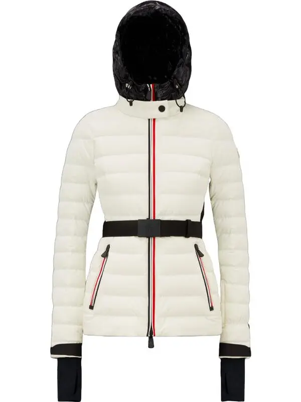 Moncler Bruche Short Down Jacket With Drawstring Hood And Belted Waist - White
