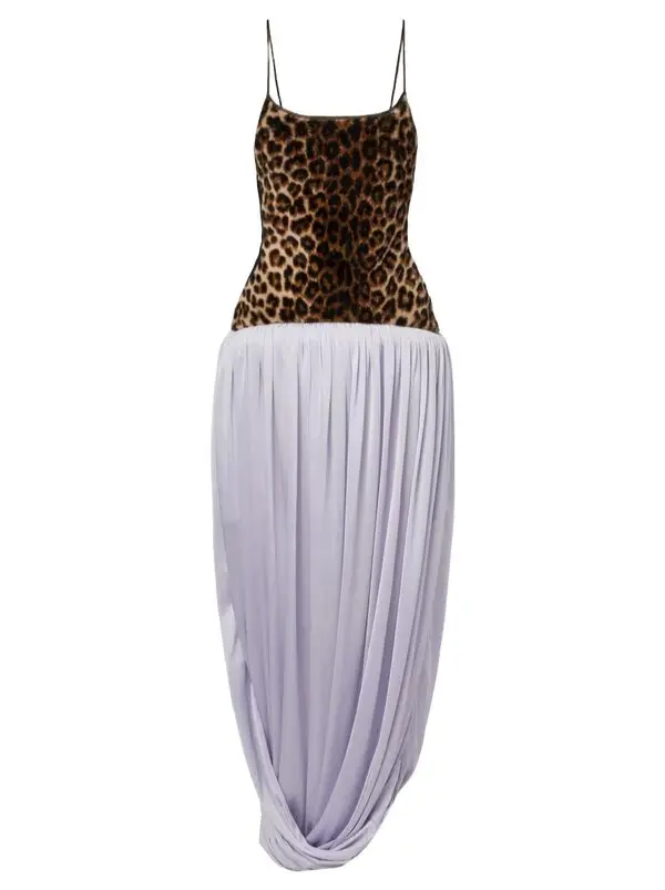JACQUES WEI Leopard Print Draped Dress - Gray