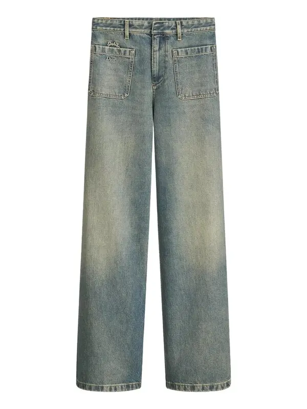 Dior Flared Jeans With Embroidered Details - Gray